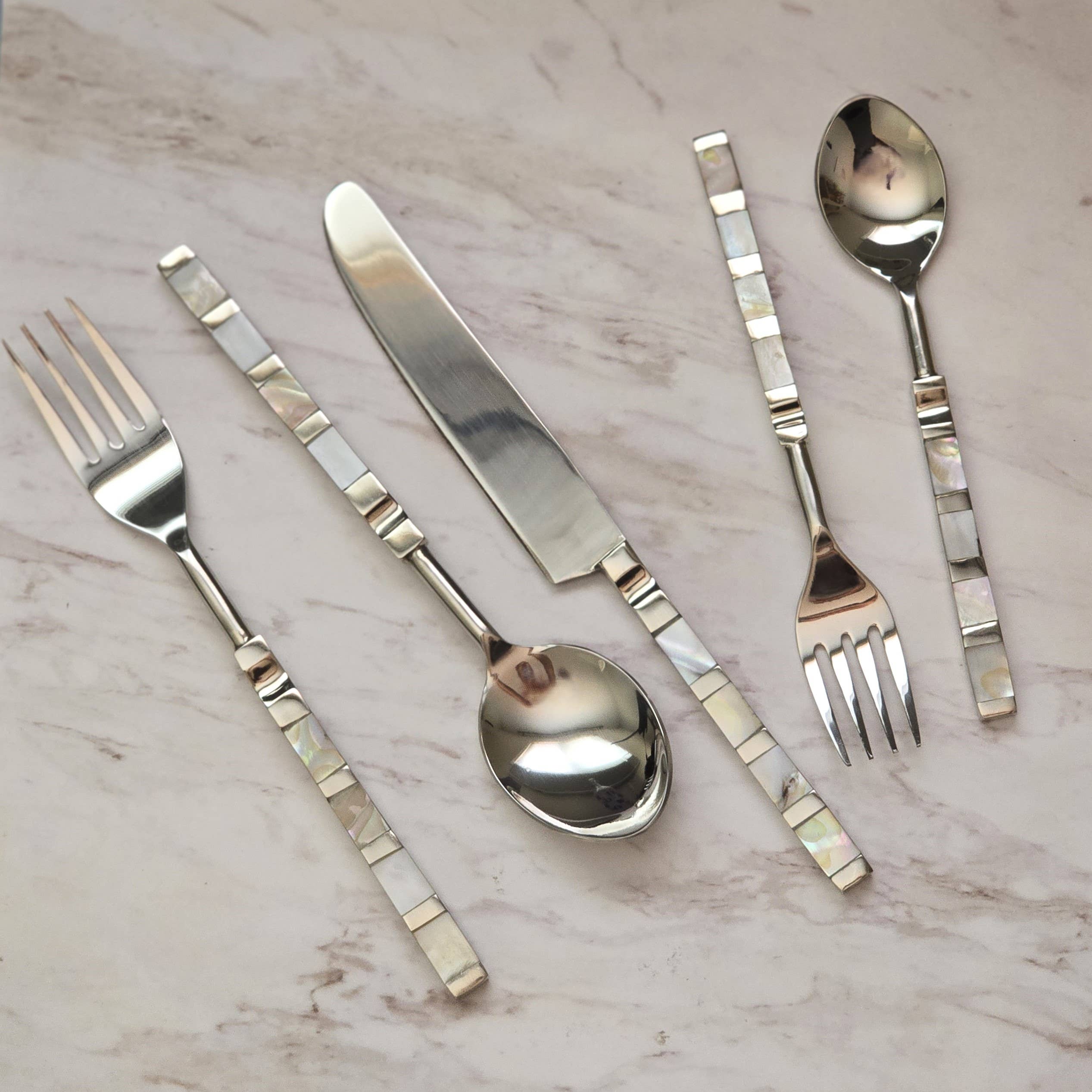Mother of Pearl Inlay Flatware Set | Stainless Steel Set of 5 | Pearls of Australia