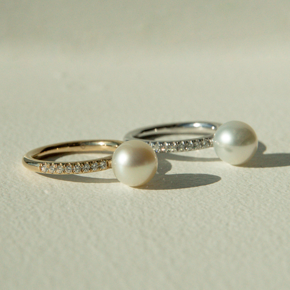 Eternal Petite Diamond & Akoya Pearl Ring | Australian Akoya 8mm AAA ...