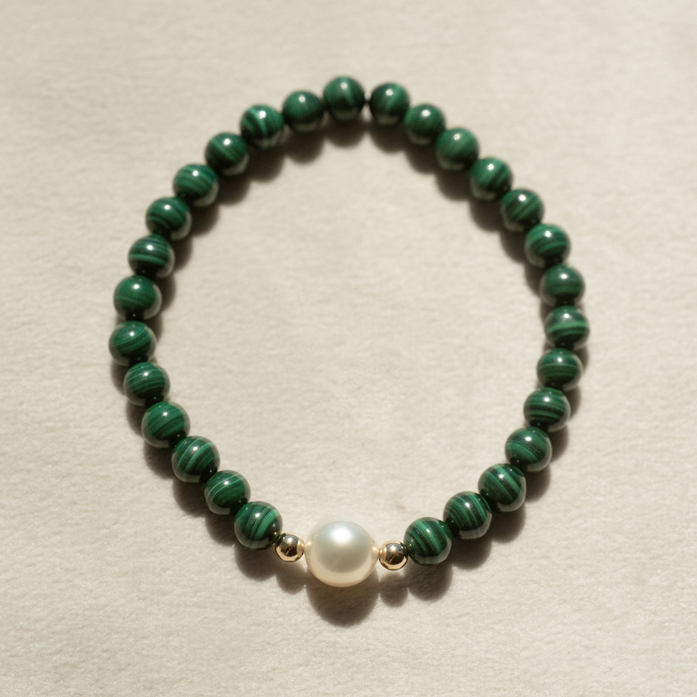 Malachite & South Sea Pearl Bracelet | Cygnet Bay Near Round 8.5mm B1 ...