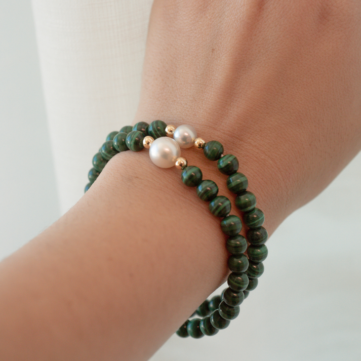 Malachite & South Sea Pearl Bracelet | Cygnet Bay Near Round 8.5mm B1 ...